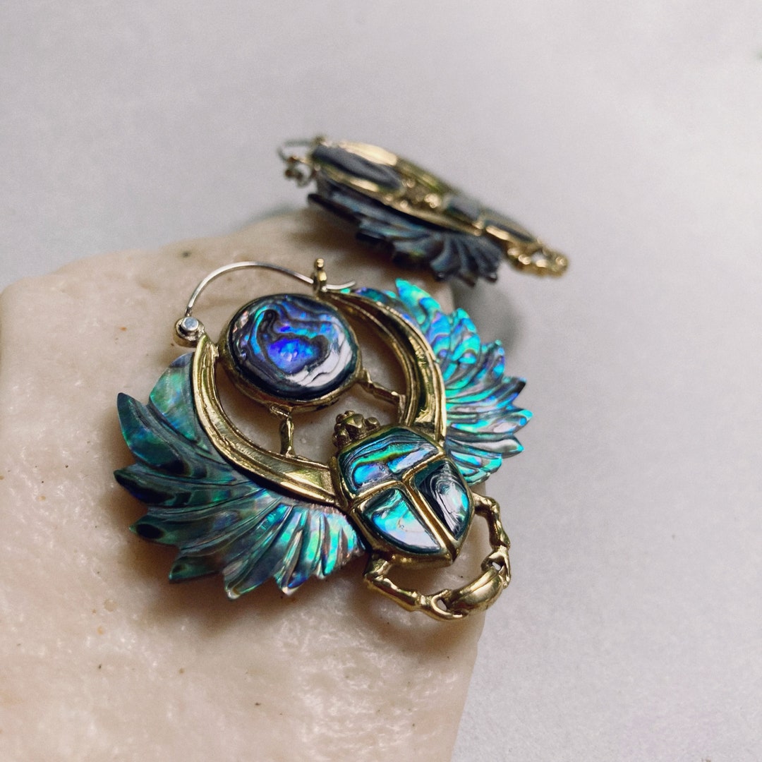 Scarab Egyptian Hand Carved Natural Abalone Shell Angel - Etsy