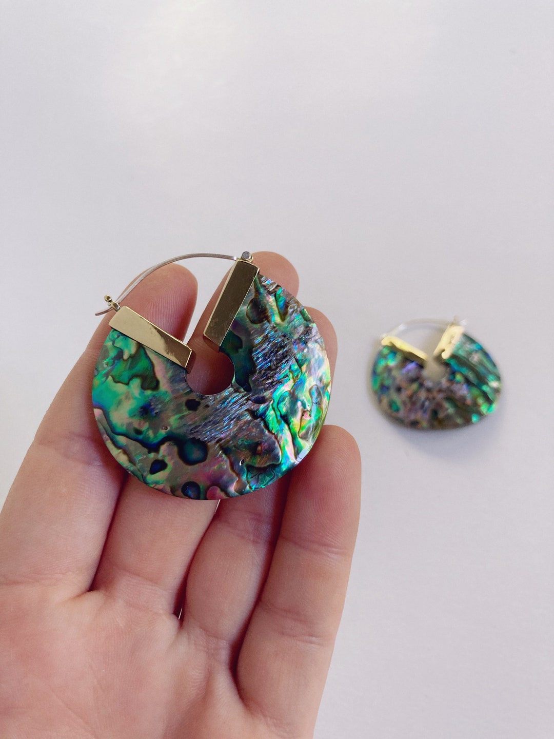 Large Round Hand Carved abalone Shell Earrings - Etsy