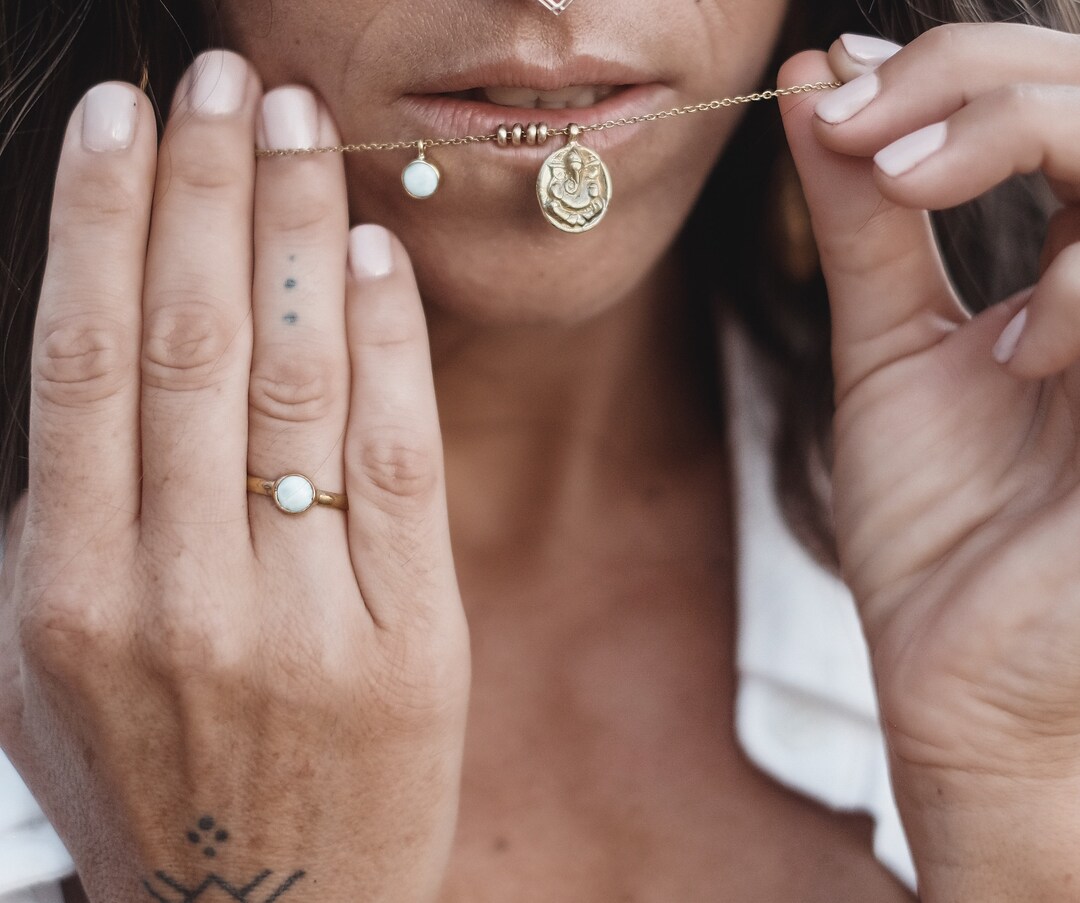 Hindu Ganesha Pendant With Dainty Larimar or Moonstone - Etsy