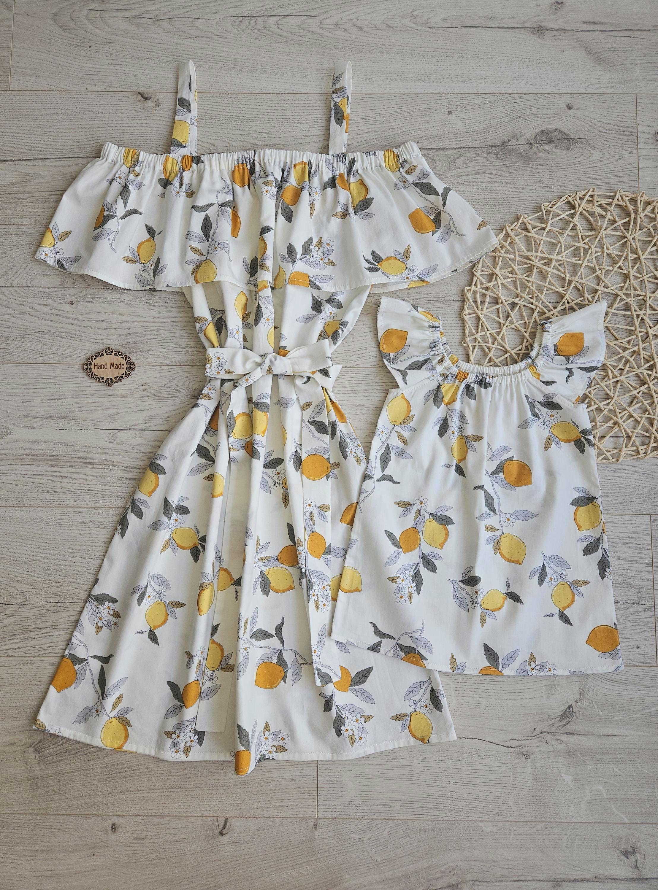 Matching Mom and Daughter Lemon Outfit: Cotton Dresses as Mommy as Me ...