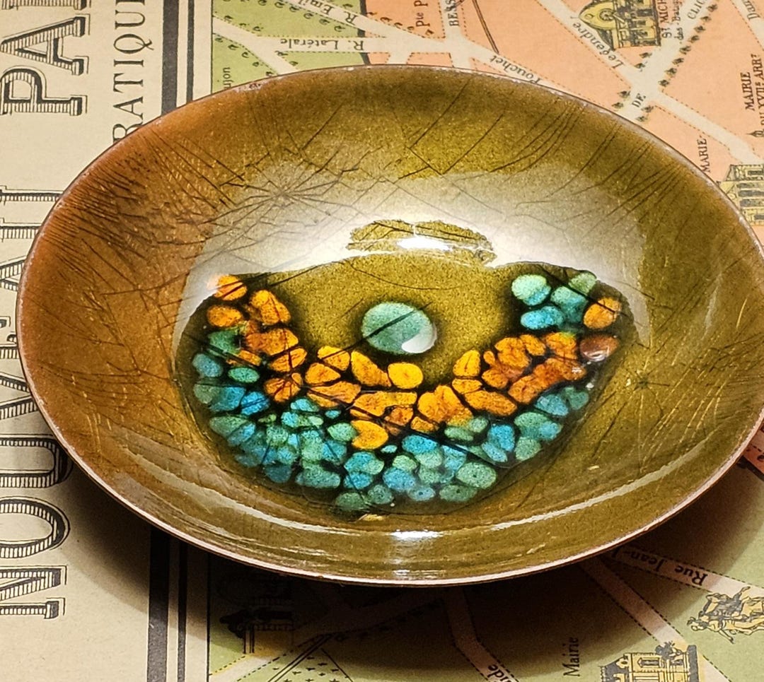 Vintage MCM Bovano of Cheshire Enameled Copper 4 Inch Dish - Etsy