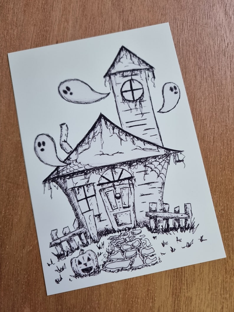 Sketchy Hauntings Art Print A5 A4 Matte ,drawing, Haunted House, Spooky ...