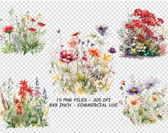 Watercolor Wildflower Clipart Bundle Watercolor Floral - Etsy