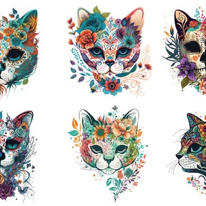SUGAR SKULL CAT Png, Colorful Sugar Skull Cat Png, Day of the Dead ...