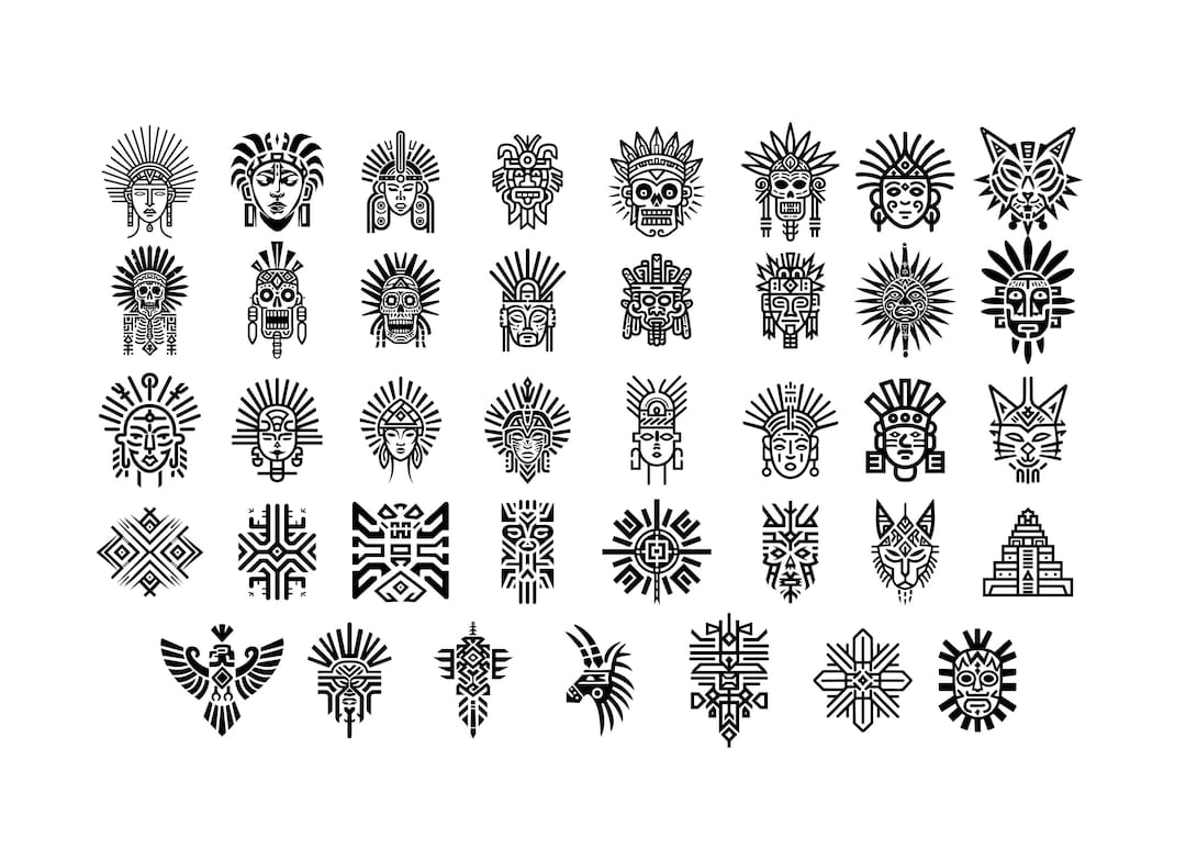 AZTEC SYMBOL SVG, Sacred Glyph Clipart, Ritual Figure Design Svg Files ...