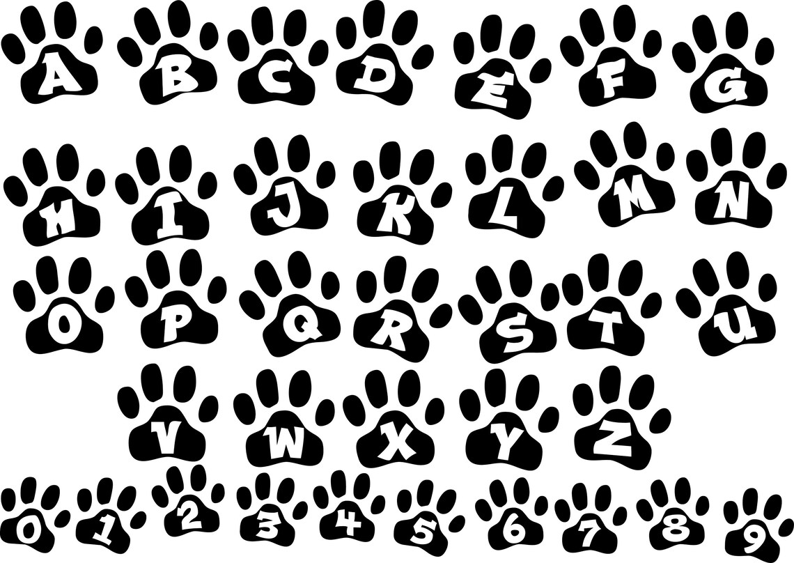 PAW ALPHABET SVG, Paw Font Svg, Paw Letters and Numbers for Cricut, Pet ...