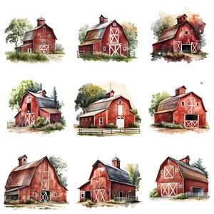 RED FARM BARN Watercolor Clipart, Farmhouse Watercolor Png, Farmers ...