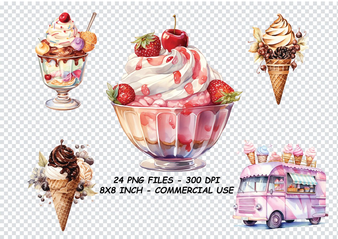 WATERCOLOR ICE CREAM Clipart, Watercolor Ice Cream Png Files ...