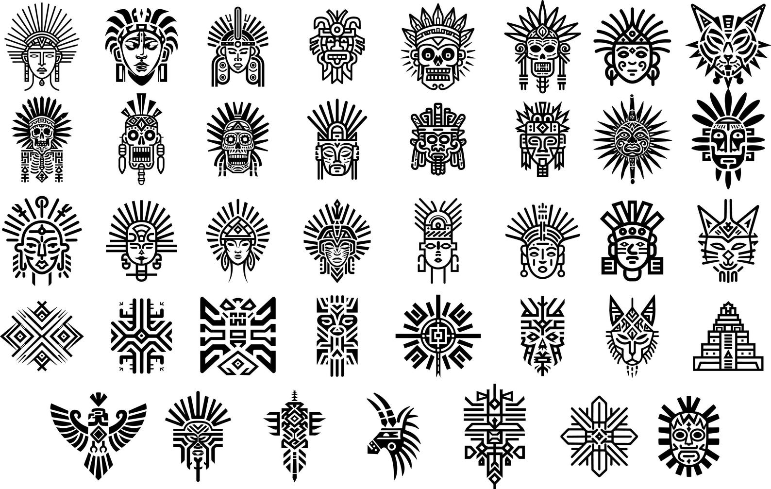 AZTEC SYMBOL SVG, Sacred Glyph Clipart, Ritual Figure Design Svg Files ...