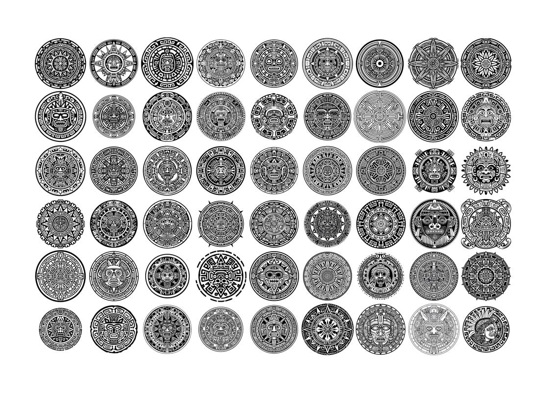 ROUND AZTEC HIEROGLYPH Svg, Aztec Sun Clipart, Ritual Symbol Design Svg ...