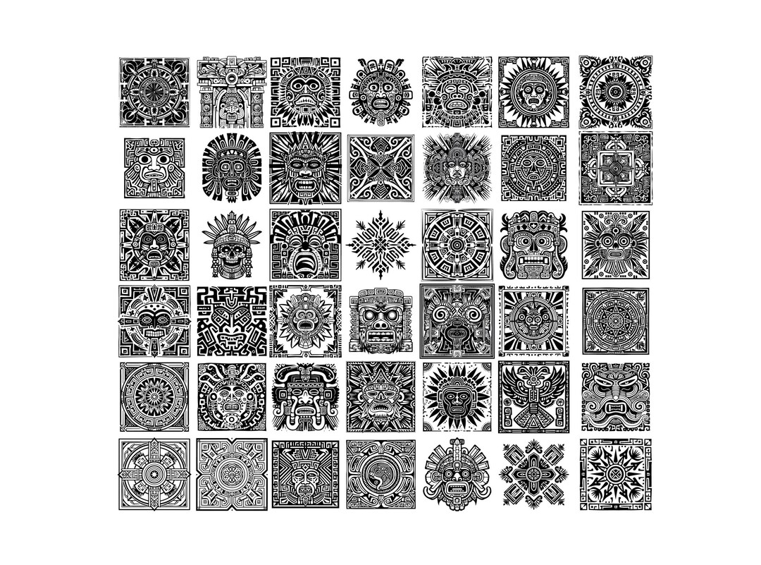 SQUARE AZTEC HIEROGLYPH Svg, Sacred Design Clipart, Tribal Square Art ...