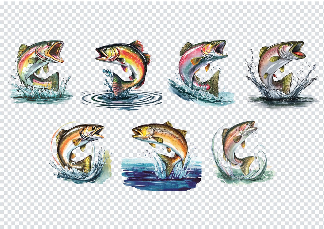 Jumping Rainbow Trout Fish Art Print, Watercolor Fishing Wall Decor ...