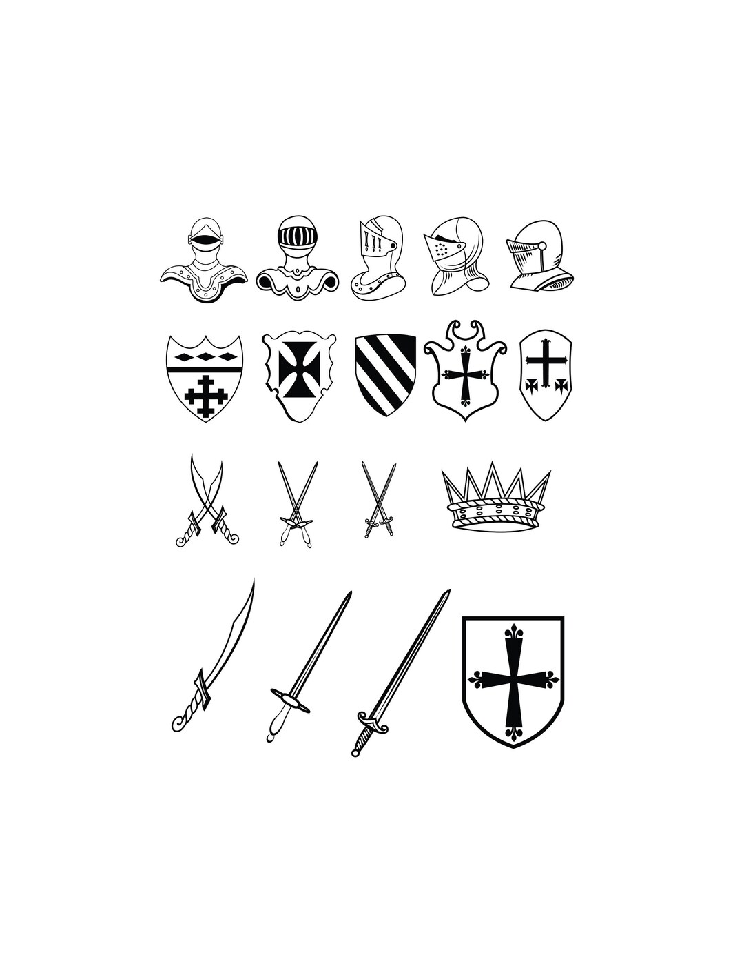 Medieval Svg, SVG, Knights, Crosses Swords, Helmets Svg,silhouette ...