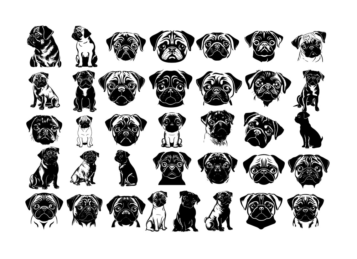 PUG SVG PUG Clipart Pug Svg Files for Cricut Pug Silhouette - Etsy ...
