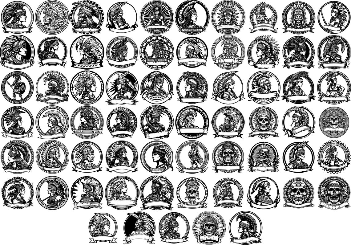 AZTEC CIRCLE With BANNER, Aztec Warrior Svg, Tribal Warrior Clipart ...