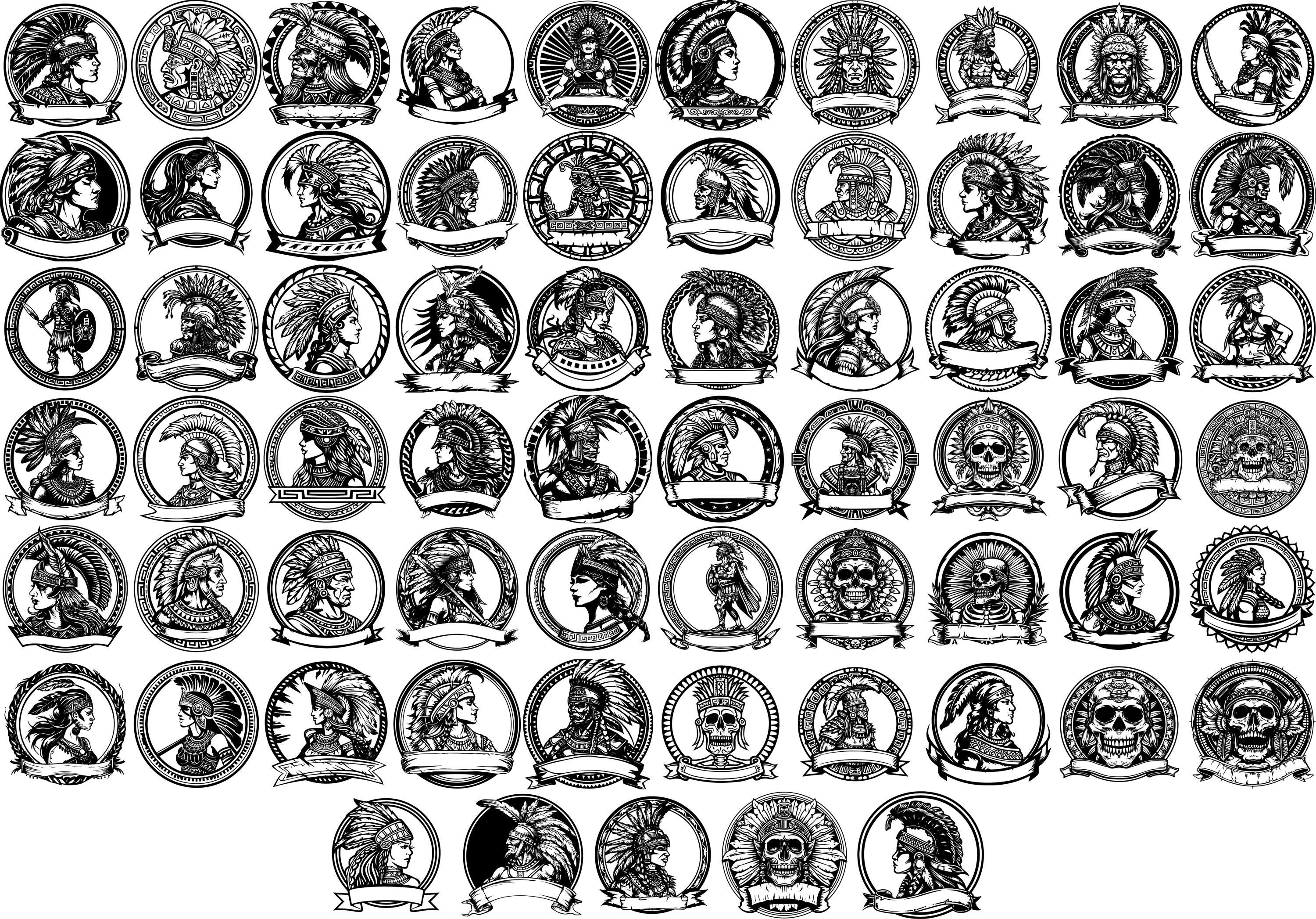 AZTEC CIRCLE With BANNER, Aztec Warrior Svg, Tribal Warrior Clipart ...