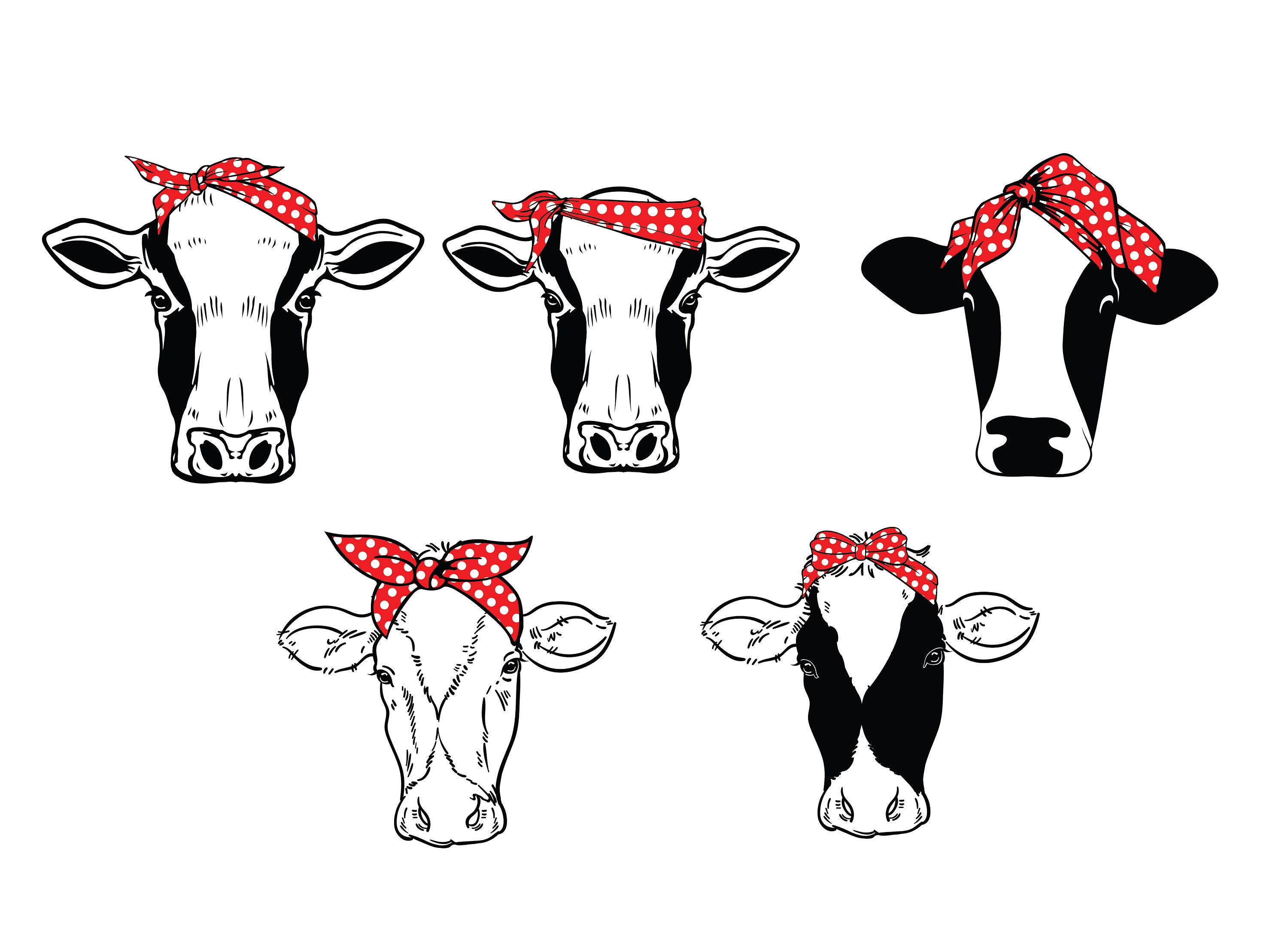 COW BANDANA SVG, Cow With Bandana Clipart, Cow Head Svg File for Cricut ...