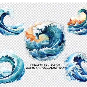 WATERCOLOR OCEAN WAVES Clipart, Watercolor Ocean Waves Png Files ...