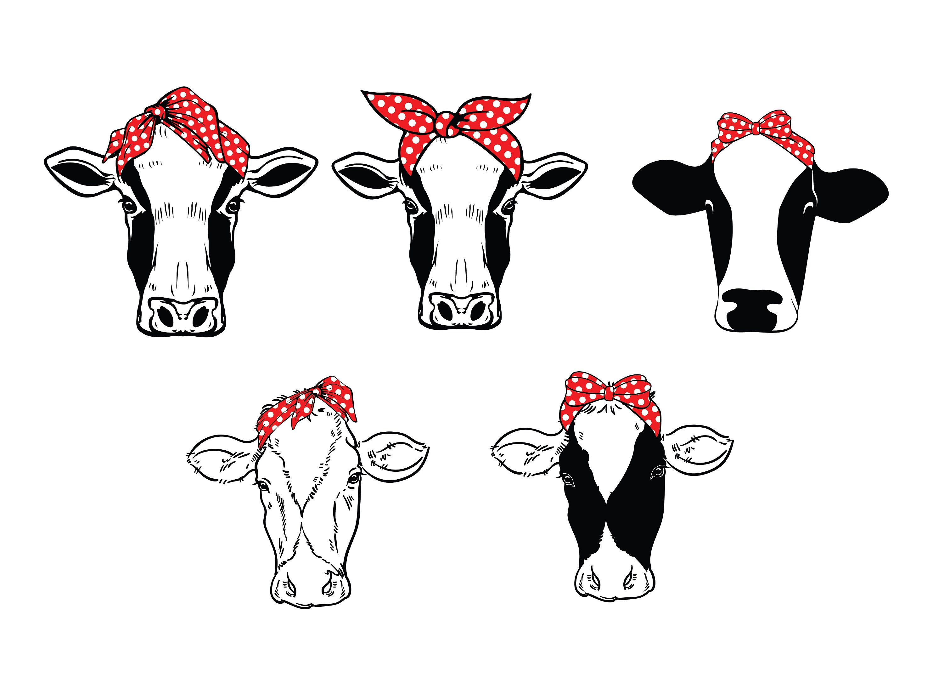 COW BANDANA SVG, Cow With Bandana Clipart, Cow Head Svg File for Cricut ...
