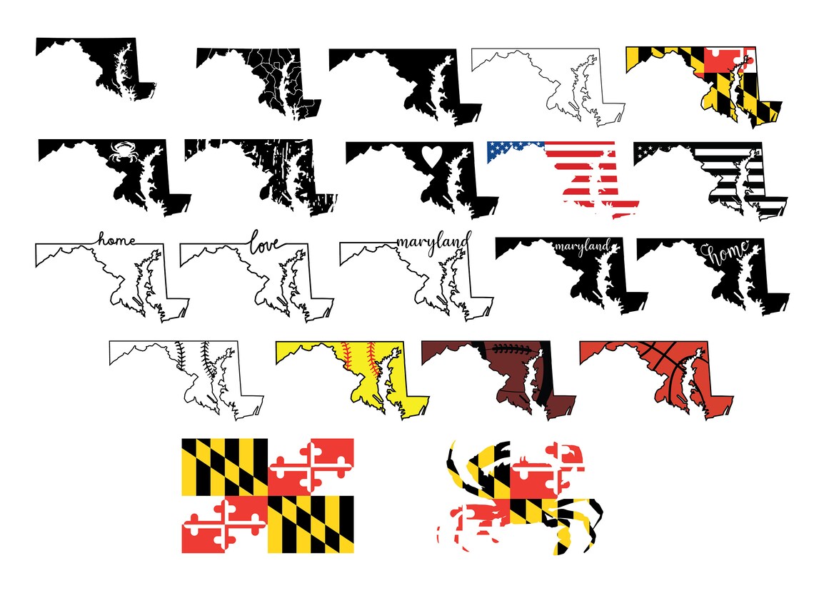 MARYLAND STATE SVG Bundle, Maryland State Clipart, Maryland State ...