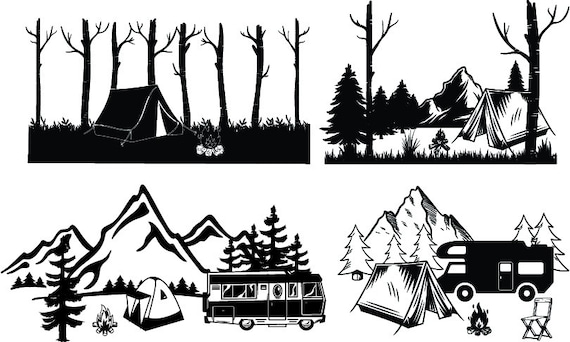 Camping Clipart Black And White