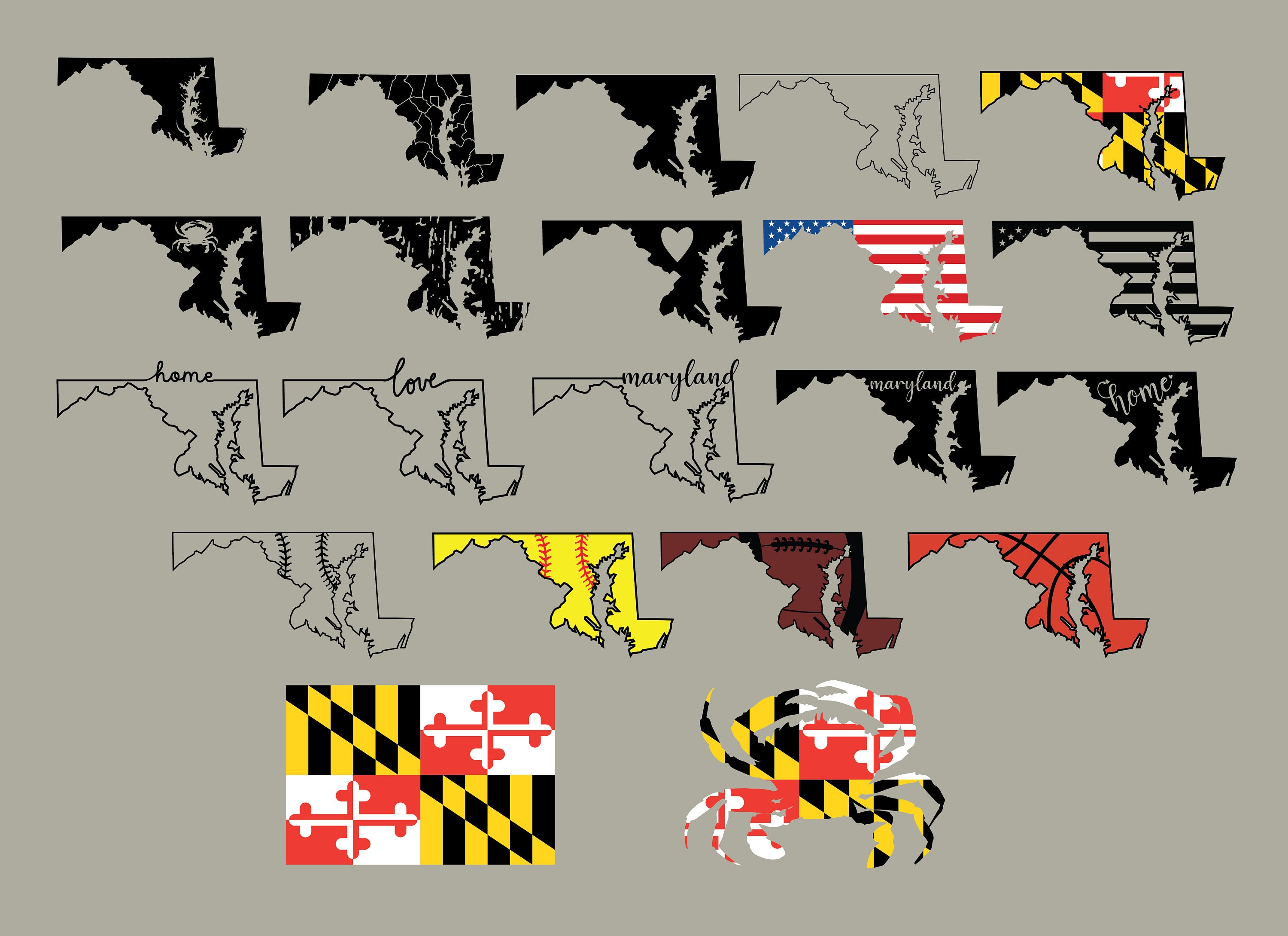 MARYLAND STATE SVG Bundle, Maryland State Clipart, Maryland State ...