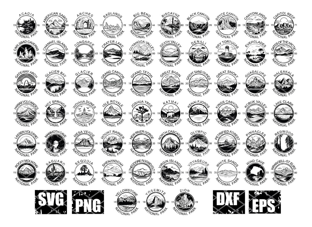 USA NATIONAL PARKS All 63, National Parks Svg Cut Files, American ...