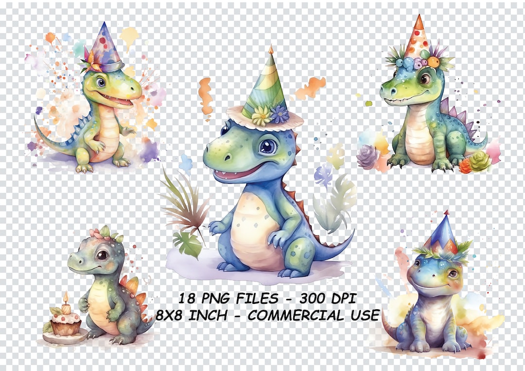 DINOSAUR BIRTHDAY WATERCOLOR Clipart Png, Dinosaur Birthday Watercolor ...