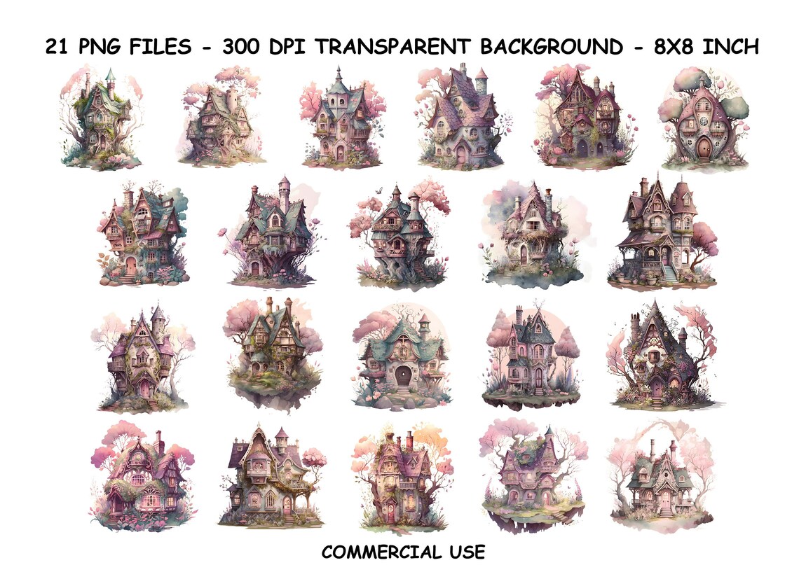 FAIRY HOUSE WATERCOLOR Clipart Png Fairytale House Clipart - Etsy