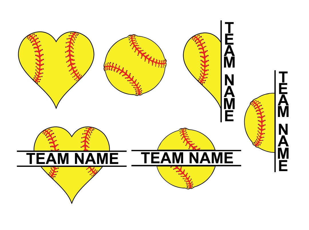 SOFTBALL MONOGRAM SVG, Split Softball Svg, Split Softball Heart ...