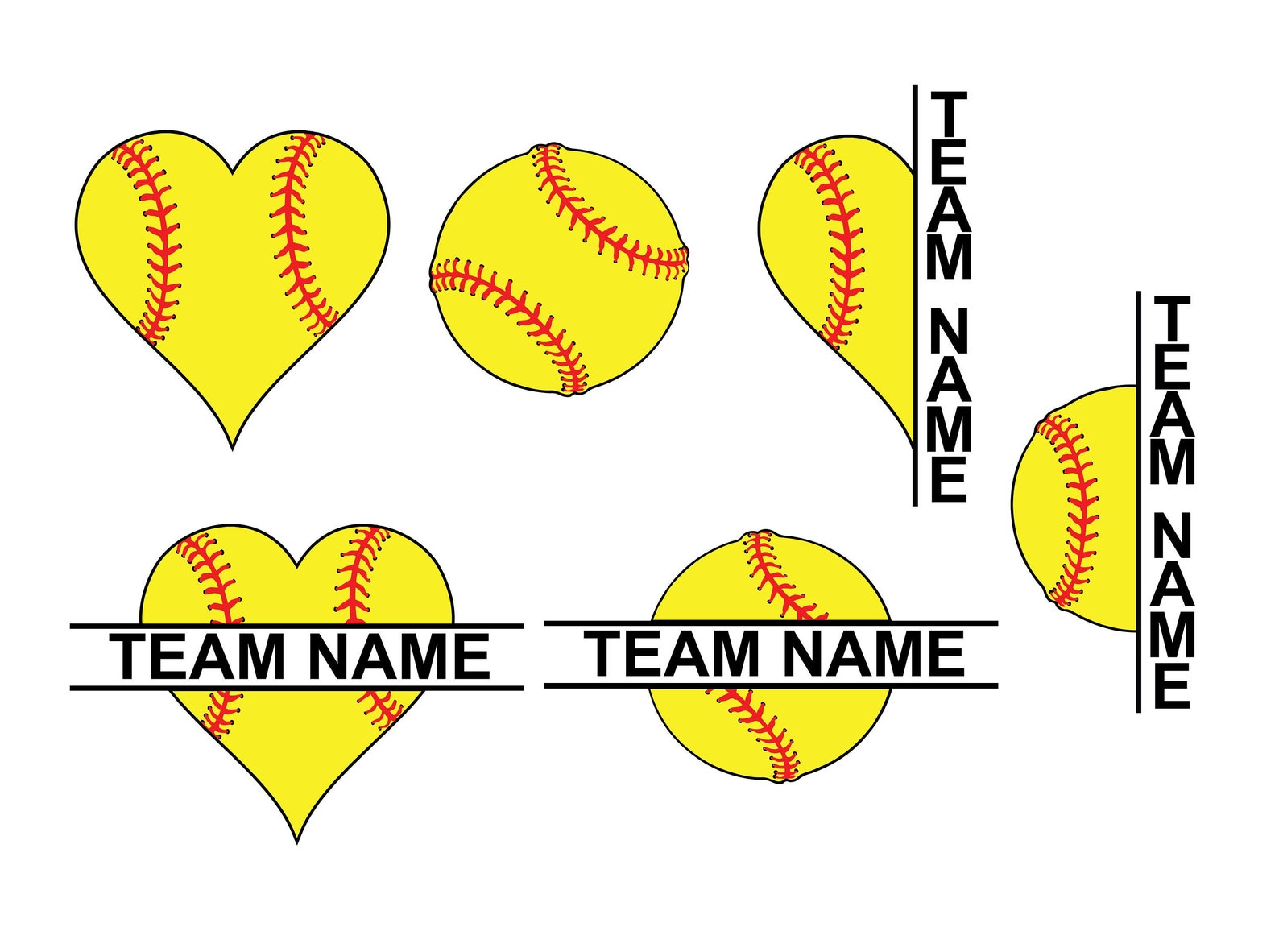 SOFTBALL MONOGRAM SVG Split Softball Svg Split Softball - Etsy