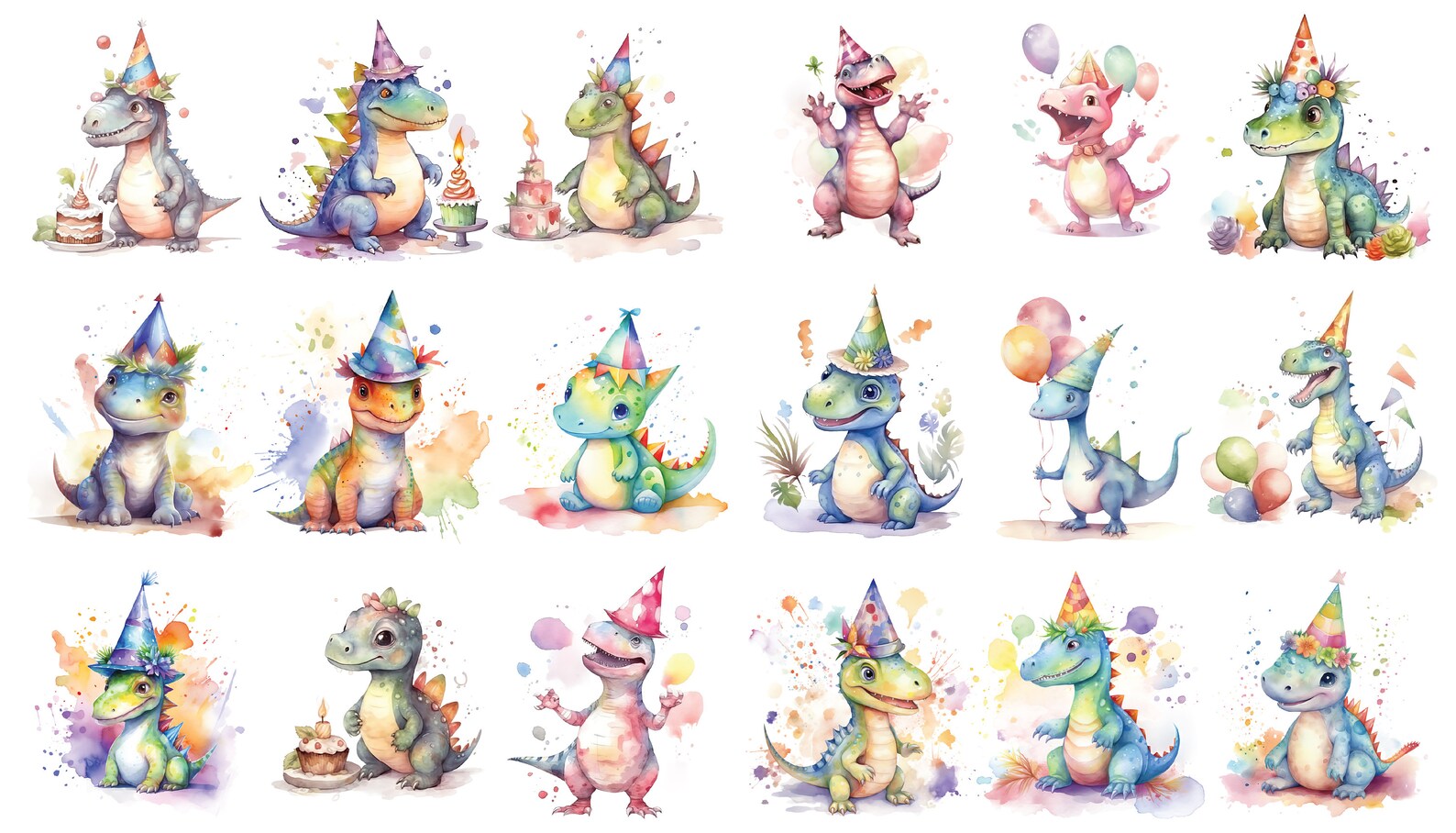 DINOSAUR BIRTHDAY WATERCOLOR Clipart Png, Dinosaur Birthday Watercolor ...