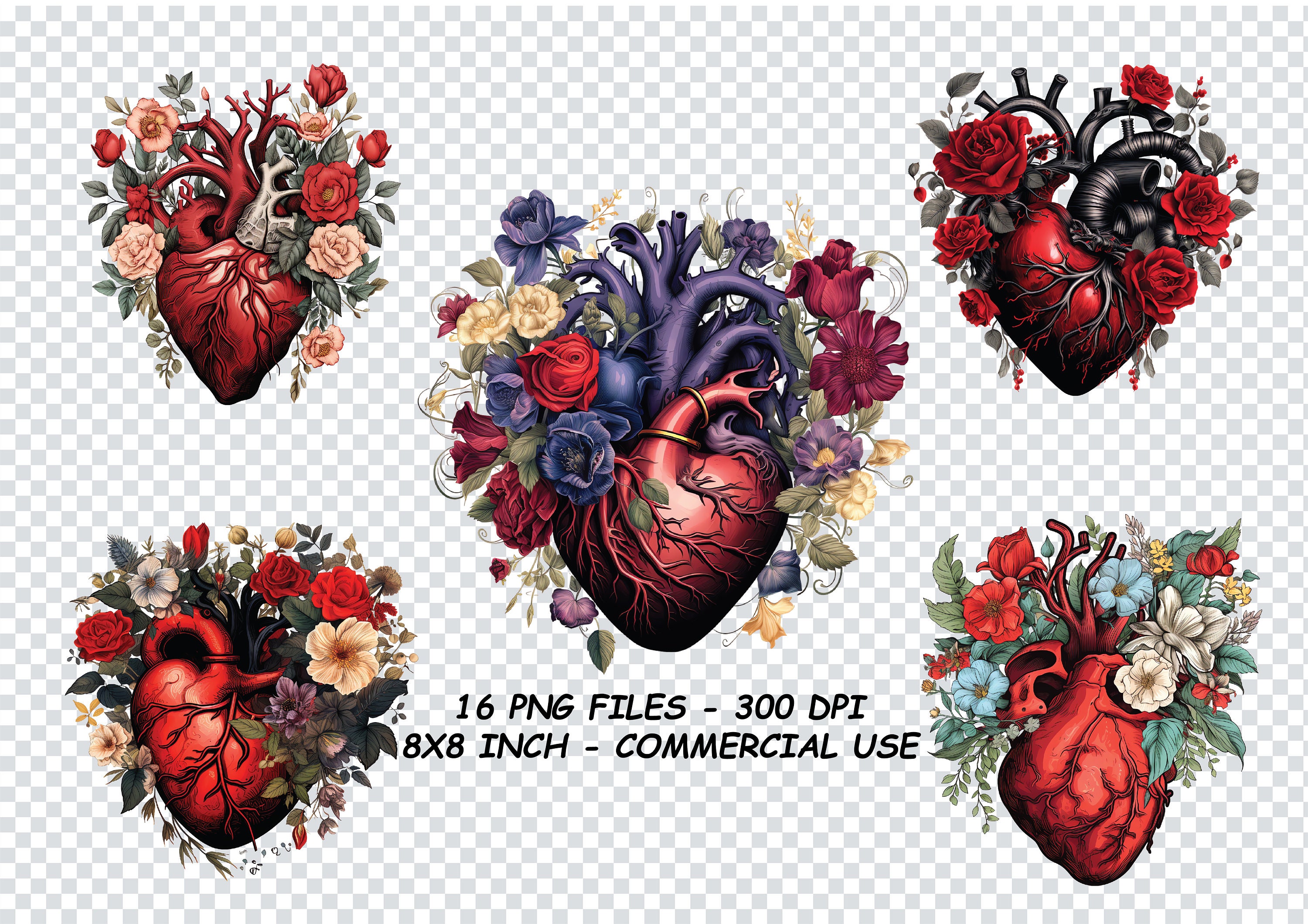 GOTHIC FLORAL HEART Clipart Png, Gothic Floral Heart Png Files ...