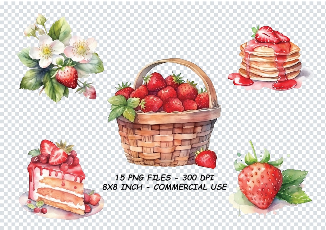 STRAWBERRY WATERCOLOR CLIPART, Strawberry Watercolor Clipart Png for ...