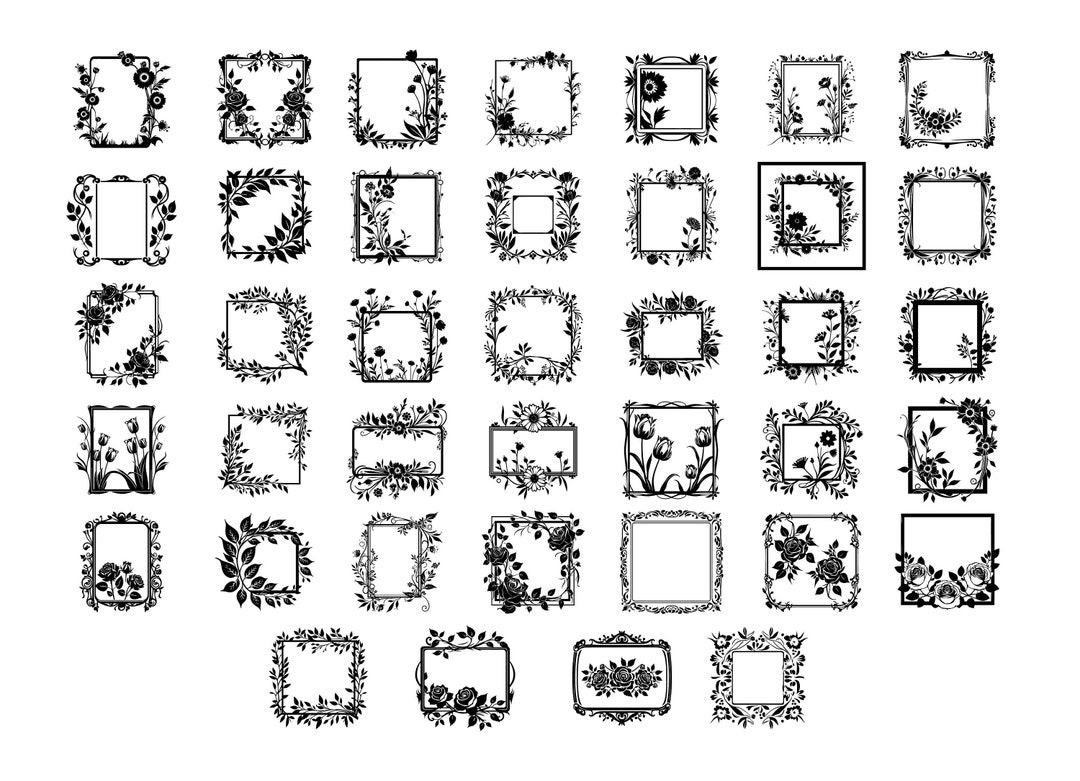 FLORAL RECTANGLE SVG, Floral Frames Svg, Floral Rectangle Clipart ...