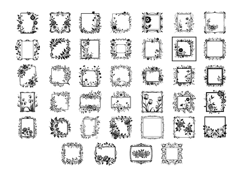 FLORAL RECTANGLE SVG, Floral Frames Svg, Floral Rectangle Clipart ...