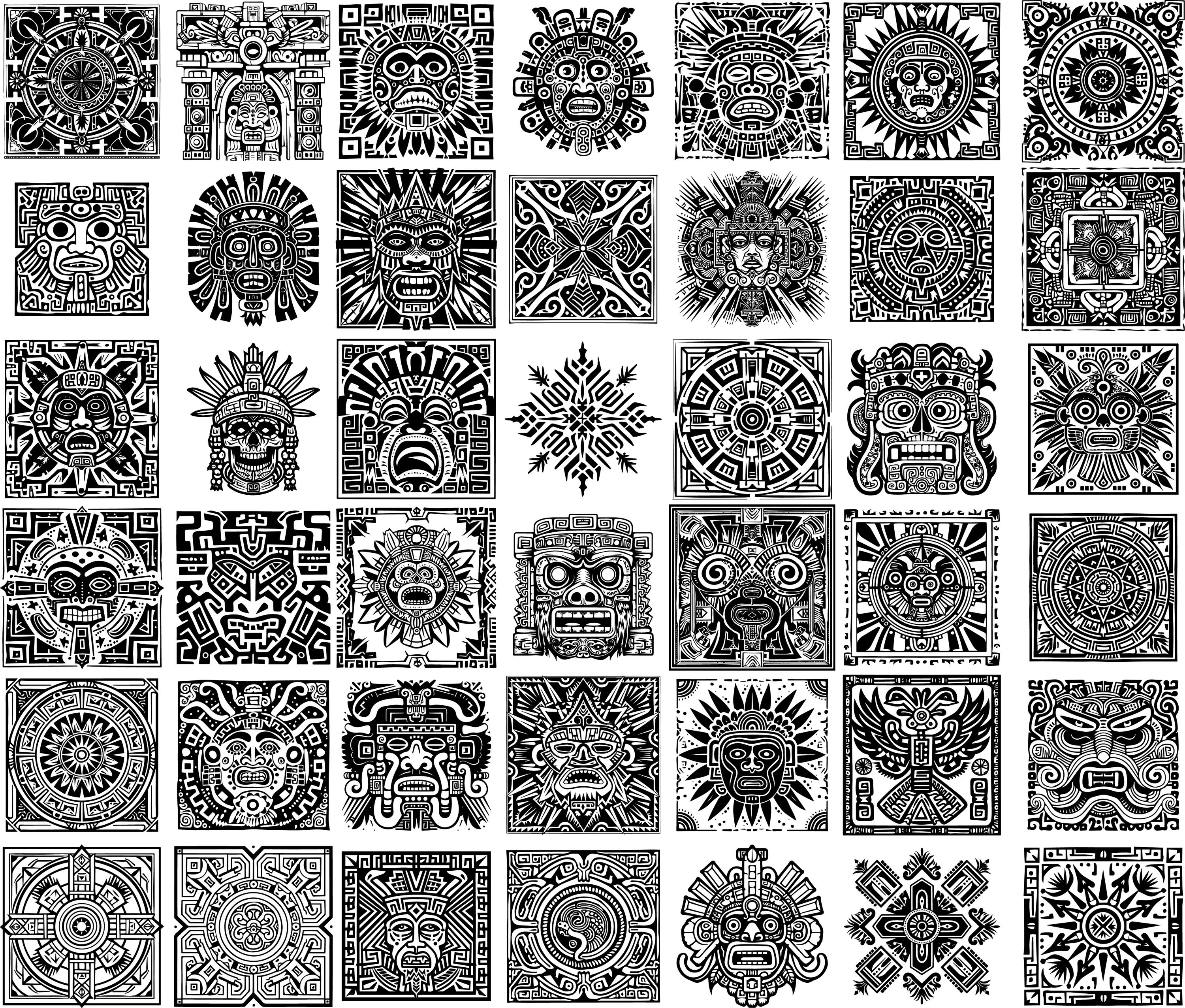 SQUARE AZTEC HIEROGLYPH Svg, Sacred Design Clipart, Tribal Square Art ...