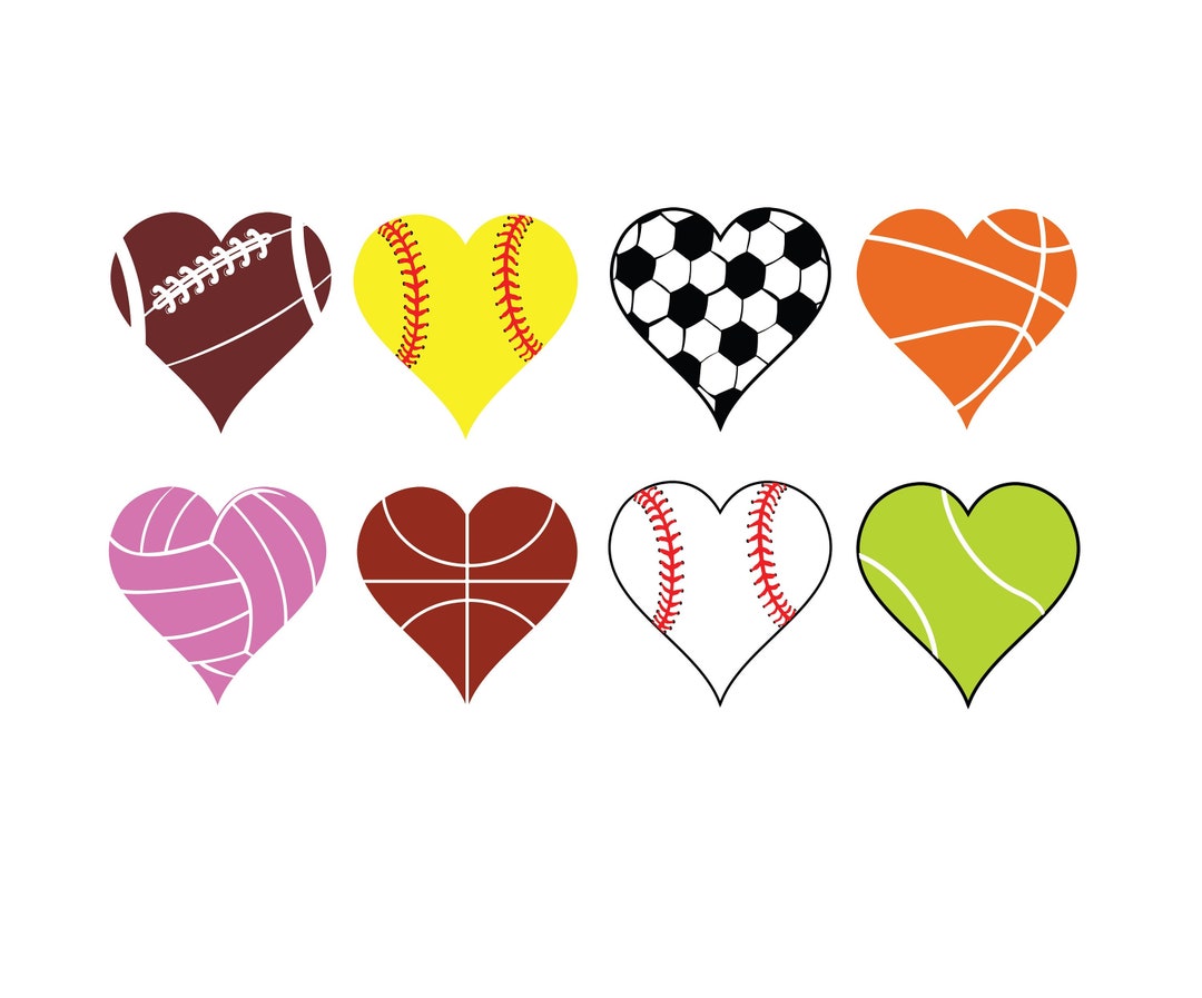 SPORT BALL HEARTS, Football, Soccer, Softball, Basketball, Volleyball ...