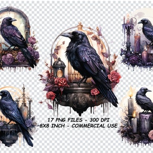 WATERCOLOR GOTHIC RAVENS Clipart, Watercolor Gothic Ravens Clipart Png ...