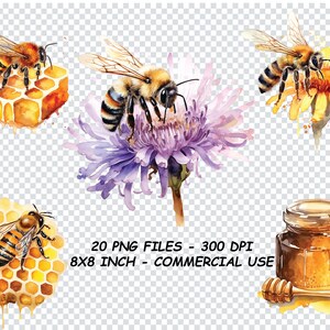 WATERCOLOR HONEY BEE Clipart, Honey Bee Clipart Png, Honey Bee Png for ...
