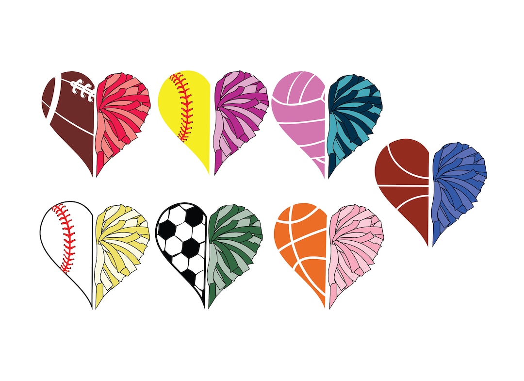HALF SPORT HEART Svg, Pom Pom Svg, Half Sport Hearts Svg, Sport Hearts ...