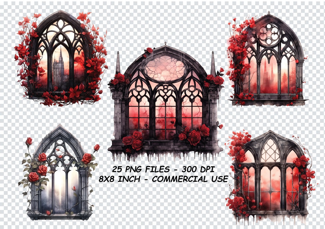 WATERCOLOR GOTHIC WINDOWS Clipart, Watercolor Gothic Windows Png Files ...