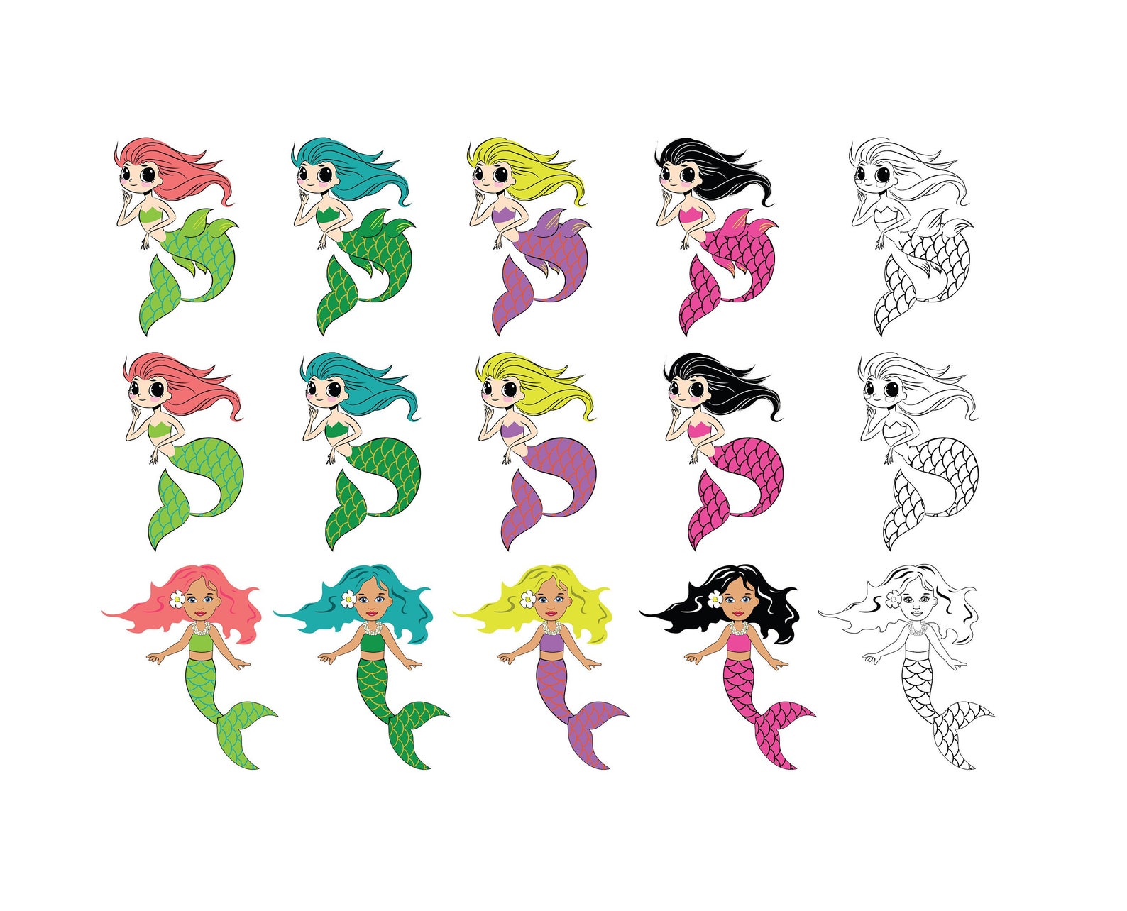 MERMAID BUNDLE SVG Files, Mermaid Bundle Clipart, Cute Mermaid Svg ...