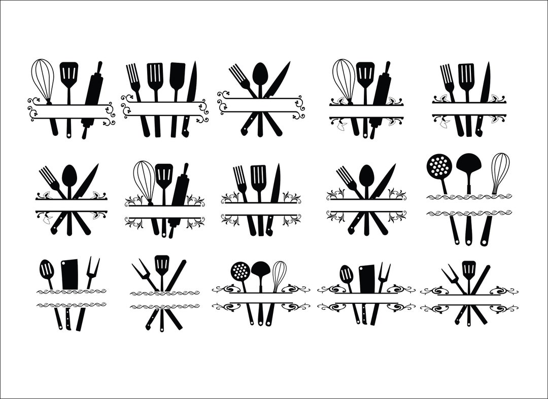 KITCHEN UTENSILS SVG, Cooking Svg, Kitchen Monogram Svg, Kitchen Split ...