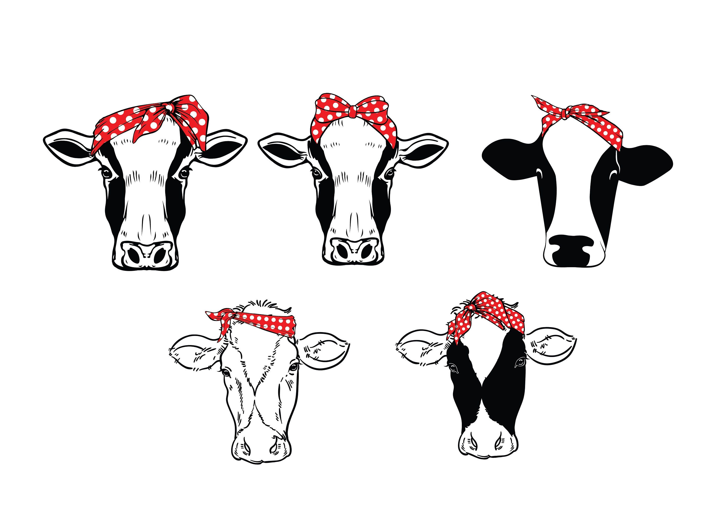 COW BANDANA SVG, Cow With Bandana Clipart, Cow Head Svg File for Cricut ...