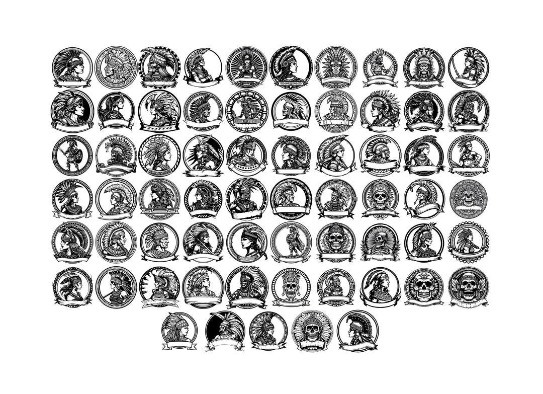 AZTEC CIRCLE With BANNER, Aztec Warrior Svg, Tribal Warrior Clipart ...