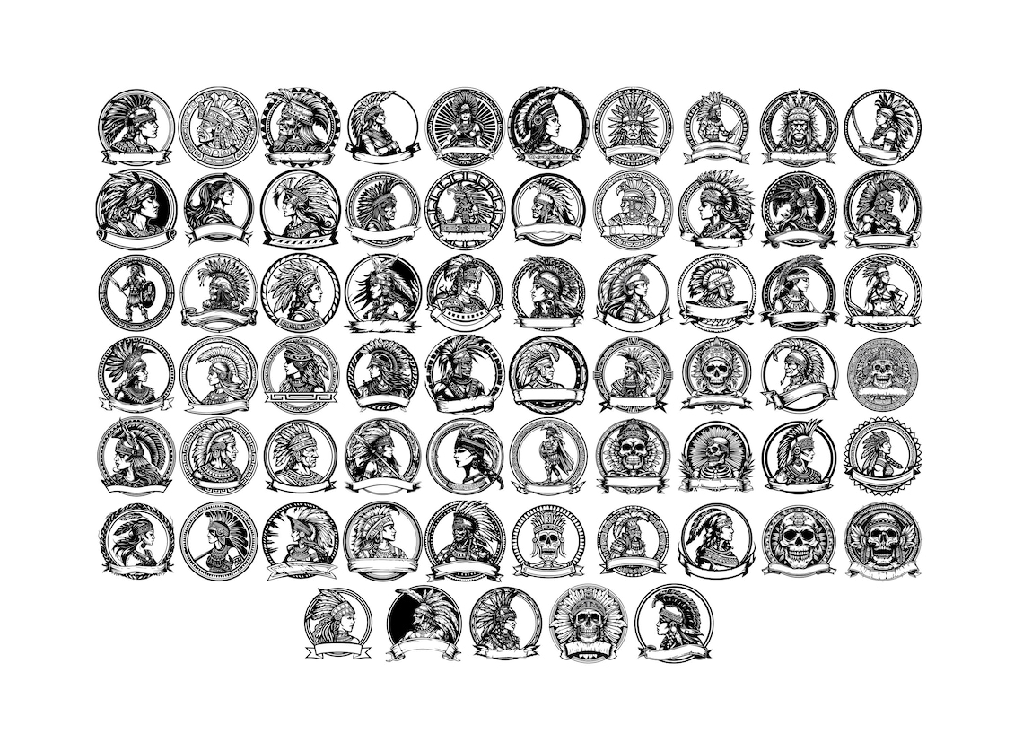 AZTEC CIRCLE With BANNER, Aztec Warrior Svg, Tribal Warrior Clipart ...