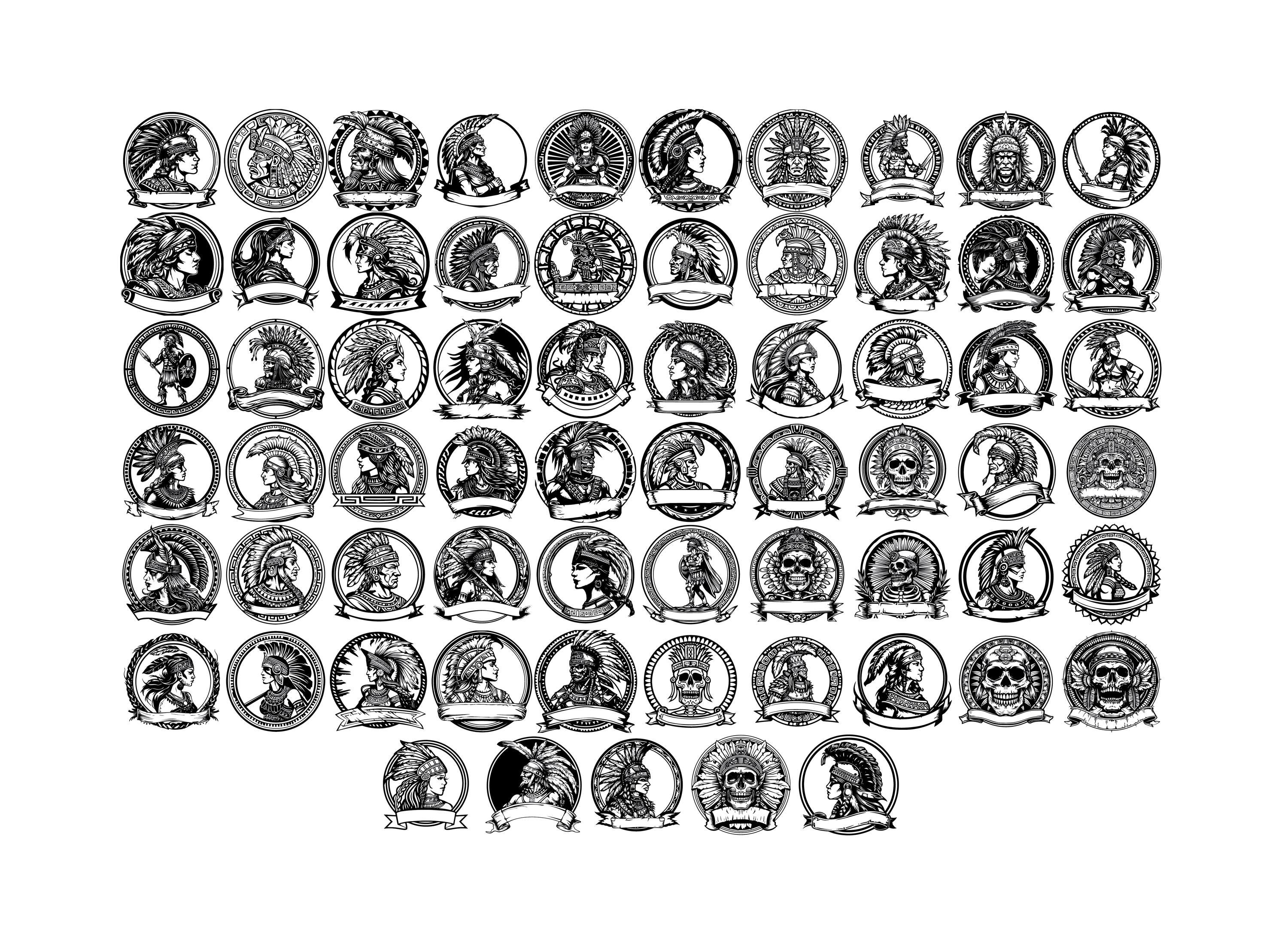 AZTEC CIRCLE With BANNER, Aztec Warrior Svg, Tribal Warrior Clipart ...