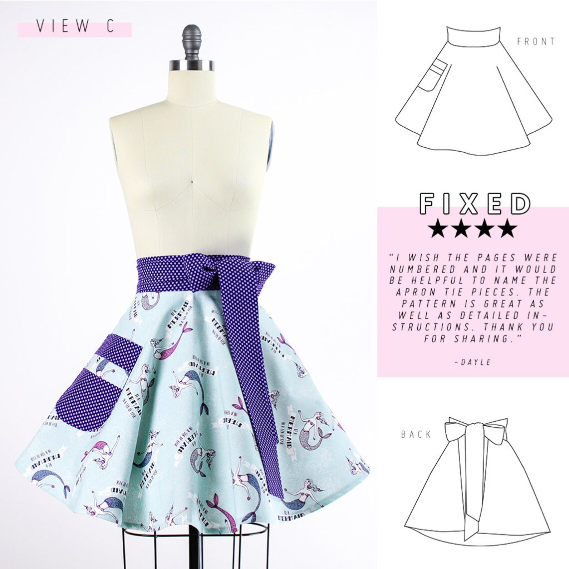 How to Sew A Half Retro Apron for Women - A Printable Sewing Pattern ...