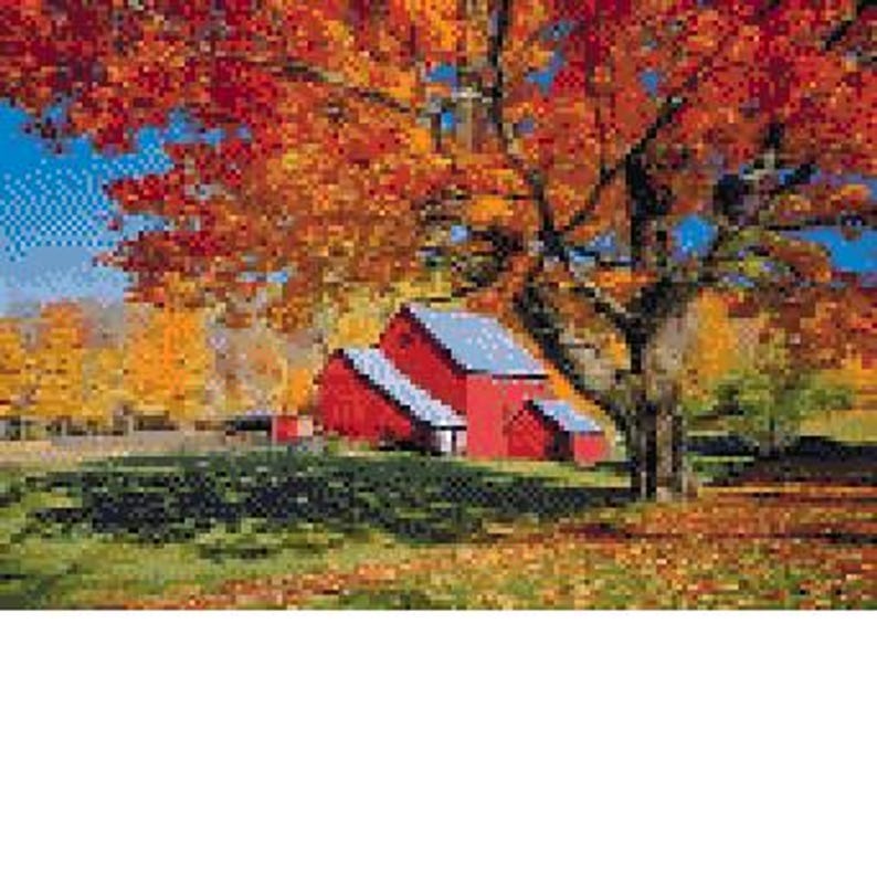 Fall Barn Counted Cross Stitch Pattern, Scenic Cross Stitch Pattern ...